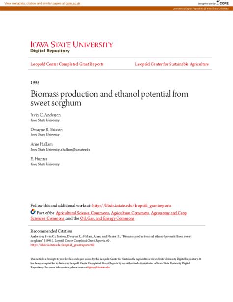 Pdf Biomass Production And Ethanol Potential From Sweet Sorghum