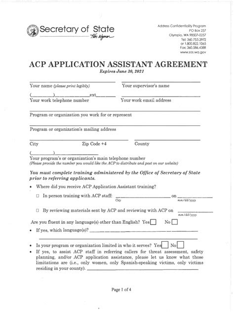 Fillable Online Acp Application Assistant Agreement Fax
