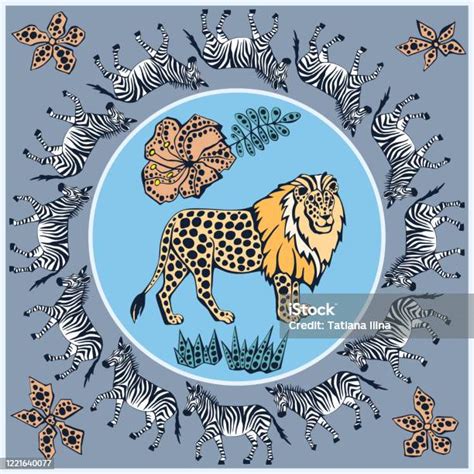 벡터 배경 손으로 그린 이국적인 야생 고양이입니다 손으로 그린 잉크 일러스트 현대 장식 장식 배경입니다 섬유 천 스크랩북용 정사각형 인쇄 0명에 대한 스톡 벡터 아트 및