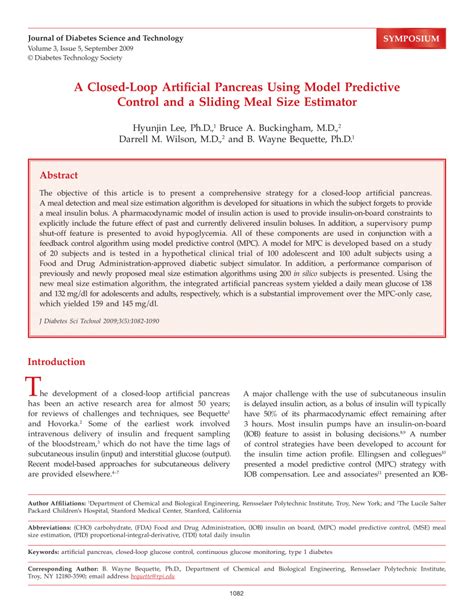 Pdf A Closed Loop Artificial Pancreas Using Model Predictive Control