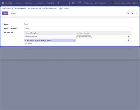 Odoo Product Variant Extra Price WebKul
