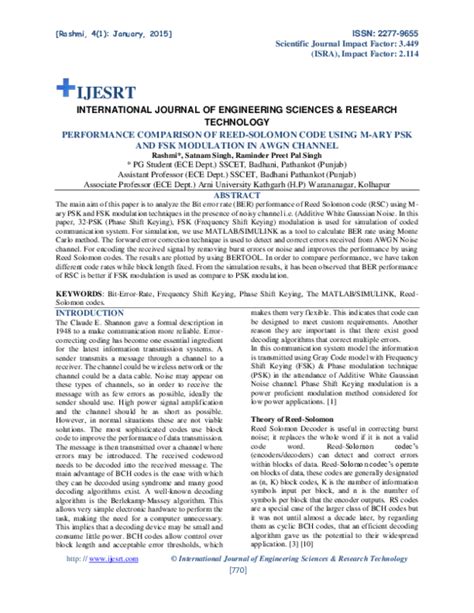 pdf performance comparison of reed solomon code using m ary psk and