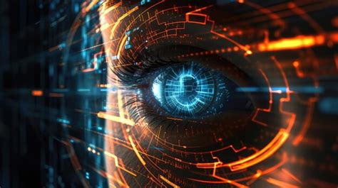 Premium Photo Hacker Or Ai Robot Face In Dark Space Cyborg Eyes On