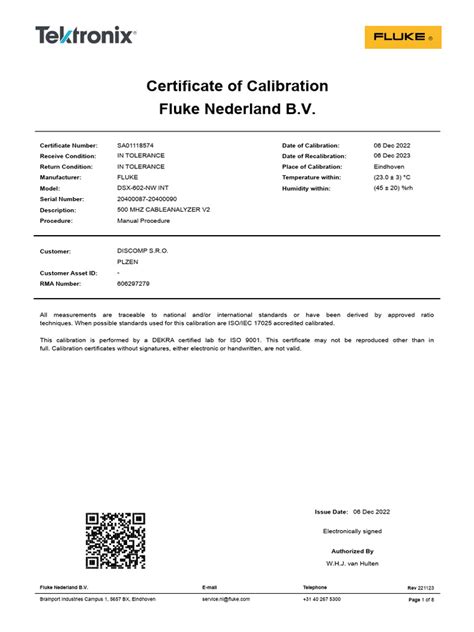 Certificate Of Calibration Pdf