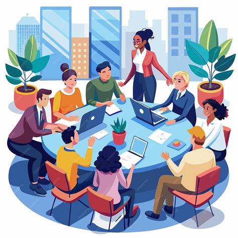 Diverse Team Collaborates Around Table In Modern Office Premium Ai Generated Vector