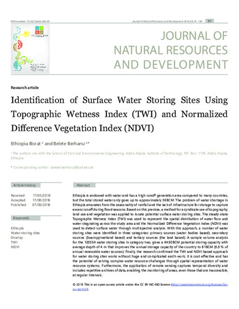 Pdf Identification Of Surface Water Storing Sites Using Topographic Wetness Index Twi And