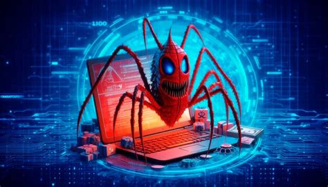 A Computer Screen With A Spider On It And A Laptop In The Background