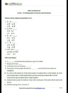 Fraction And Decimal Worksheet For Class Decimalworksheets Net