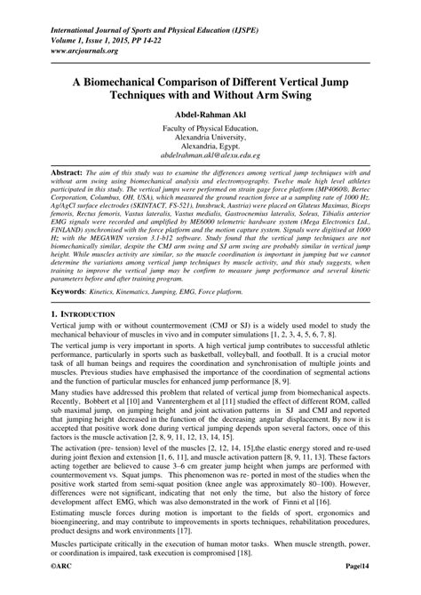 PDF A Biomechanical Comparison Of Different Vertical Jump Techniques With And Without Arm Swing