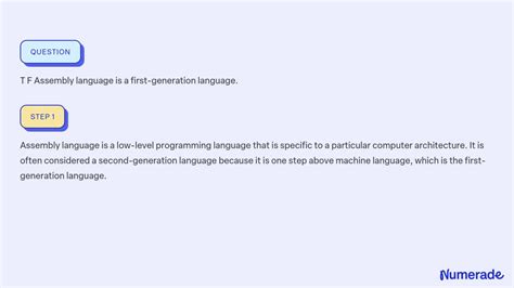 ⏩solved t f assembly language is a first generation language numerade
