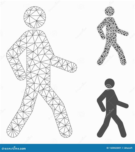 Walking Man Vector Mesh Wire Frame Model And Triangle Mosaic Icon Stock Vector Illustration Of