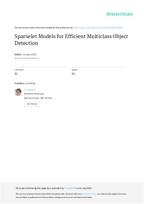 Pdf Sparselet Models For Efficient Multiclass Object Detection