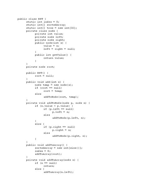 java bst java coding public class bst { static int index 0 static int[] sortedarray