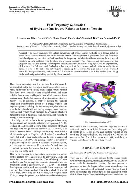 Pdf Foot Trajectory Generation Of Hydraulic Quadruped Robots On Uneven Terrain