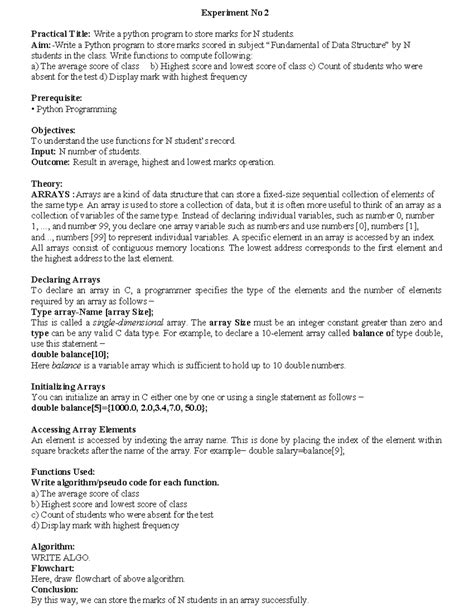 Dsl Expt 2 Writeup Experiment No 2 Practical Title Write A Python Program To Store Marks For