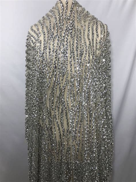 Nude Sequin Rhinestone Fabric Beaded Fabric Tulle Beaded Material
