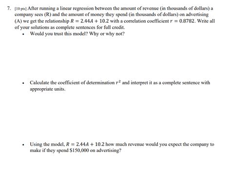 solved 7 [10 pts] after running a linear regression between