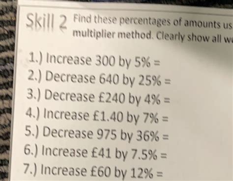 solved find these percentages of amounts us skill 2 multiplier method
