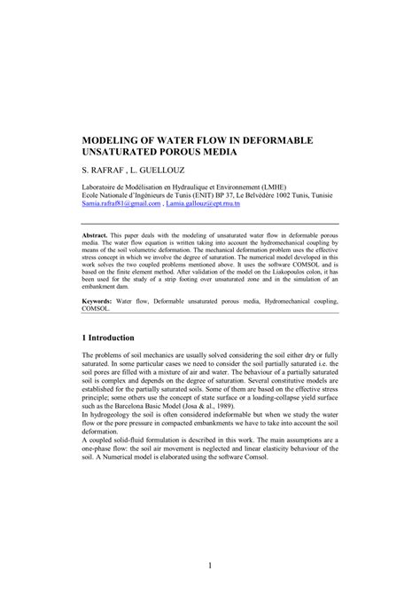 Pdf Modeling Of Water Flow In Deformable Unsaturated Porous Media