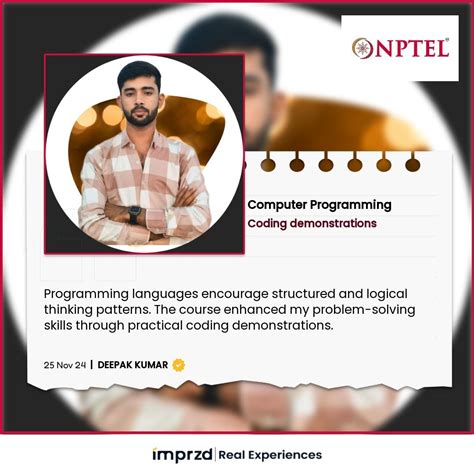 deepak kumar on linkedin nptel topper codingjourney problemsolving