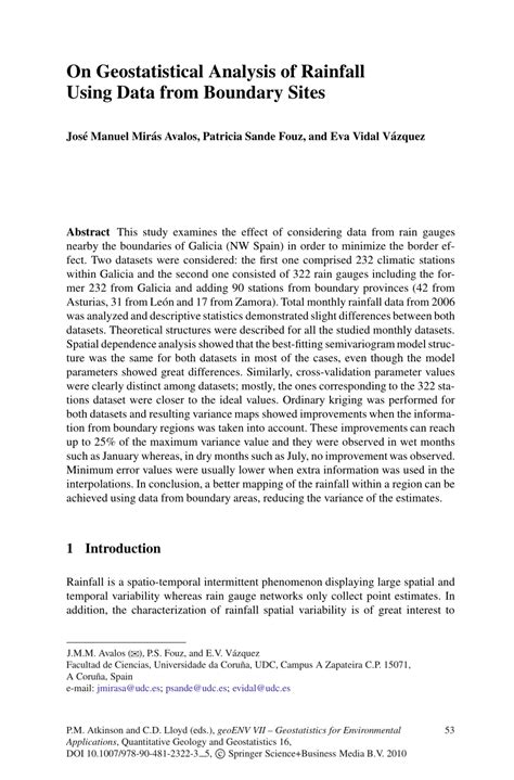 PDF On Geostatistical Analysis Of Rainfall Using Data From Boundary Sites
