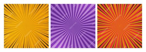 광선 점 및 하프톤 효과 질감 벡터 일러스트 레이 션 빈 공간 템플릿 팝 아트 스타일의 세 만화 페이지 배경 세트 프리미엄 벡터