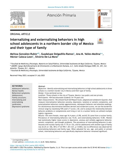 Pdf Internalizing And Externalizing Behaviors In High School