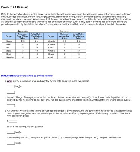 solved problem 04 05 algo refer to the two tables below