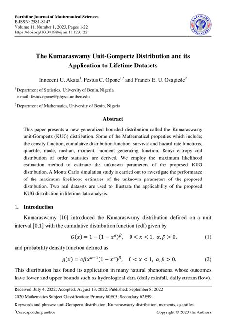 Pdf The Kumaraswamy Unit Gompertz Distribution And Its Application To Lifetime Datasets