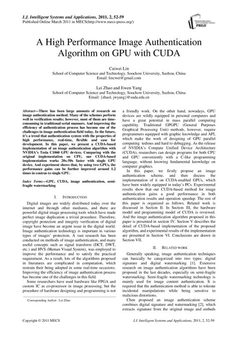 A High Performance Image Authentication Algorithm On Gpu With Cuda Ijisa