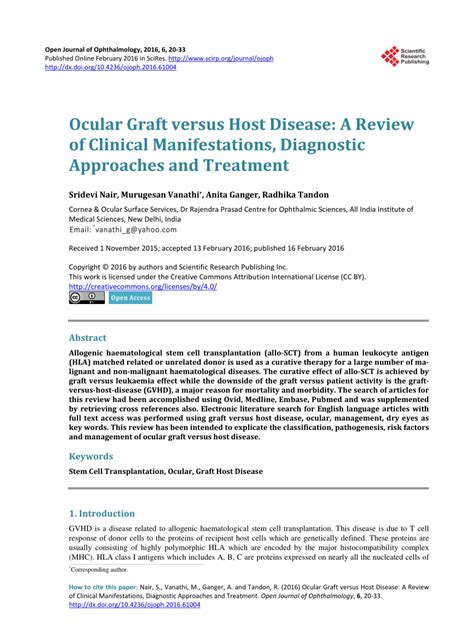 Pdf Ocular Graft Versus Host Disease A Review Of Clinical Manifestations Diagnostic