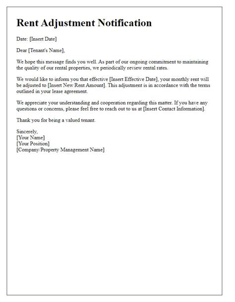 Letter Template For Rent Adjustment Notice Free Samples In Pdf Letterin