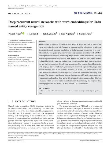 Pdf Deep Recurrent Neural Networks With Word Embeddings For Urdu Named Entity Recognition