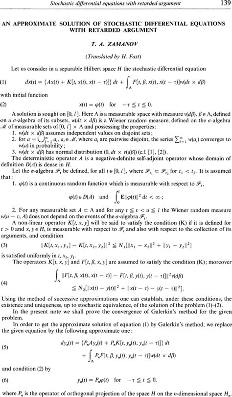 An Approximate Solution Of Stochastic Differential Equations With