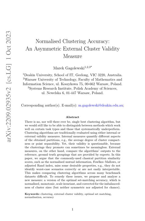 Pdf Normalised Clustering Accuracy An Asymmetric External Cluster