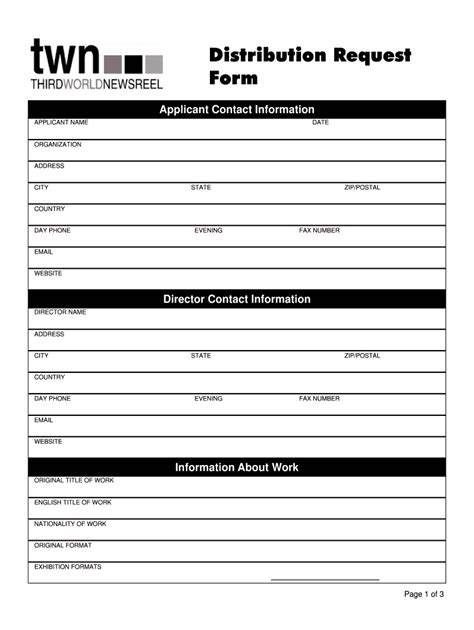 Fillable Online Distribution Request Form Twnorg Fax Email Print