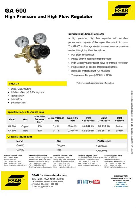 Esab Brass Ga 600 Inert Regulator At Rs 56000 In Hyderabad Id