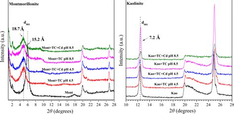 X Ray Diffraction Patterns Of Montmorillonite And Kaolinite Adsorbed