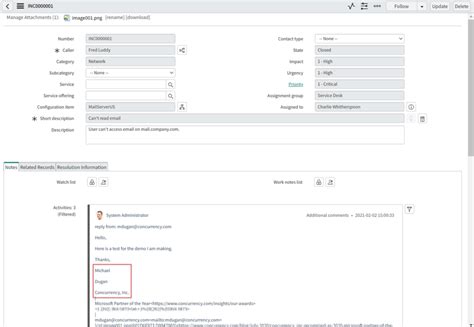 servicenow dynamic inbound action email parsing concurrency