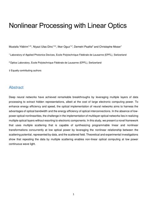 Pdf Nonlinear Processing With Linear Optics