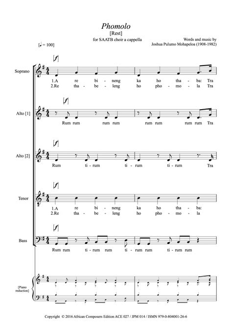 Joshua Pulumo Mohapeloa African Composers Edition