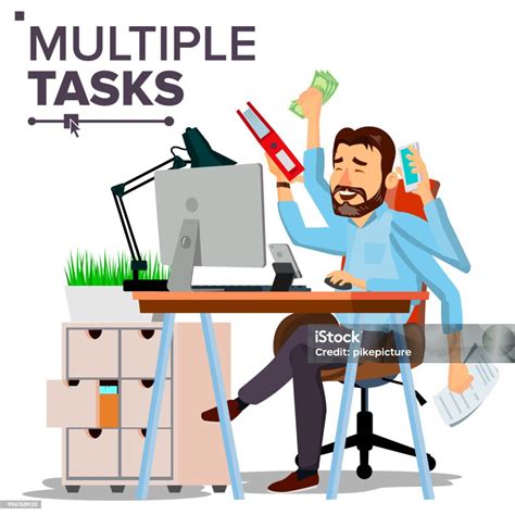 여러 작업 사업이 벡터입니다 많은 손 효율성과 생산성 작업자를 Plodding 플랫 만화 일러스트 레이 션 개념에 대한 스톡