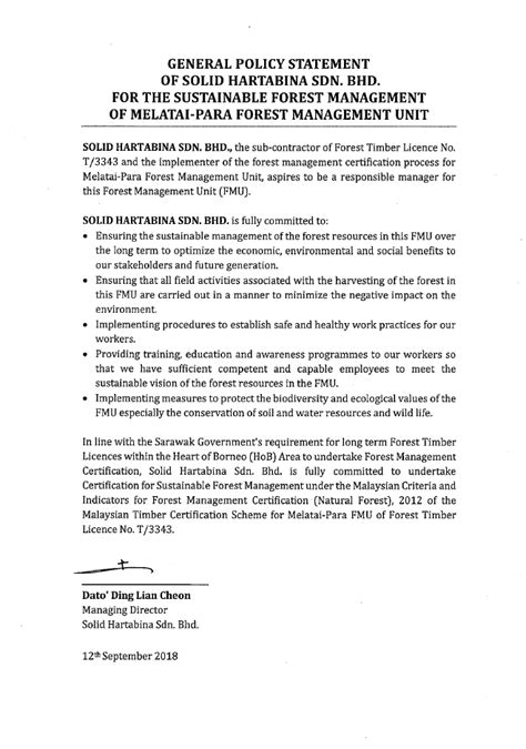Policy Statement Solid Hartabina Sdn Bhd