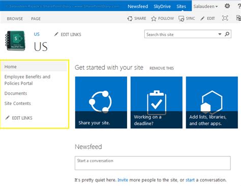 Quick Launch Navigation Sharepoint Diary