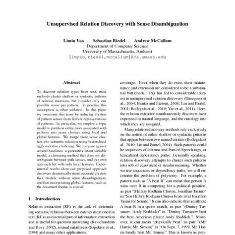 unsupervised relation discovery with sense disambiguation acl anthology
