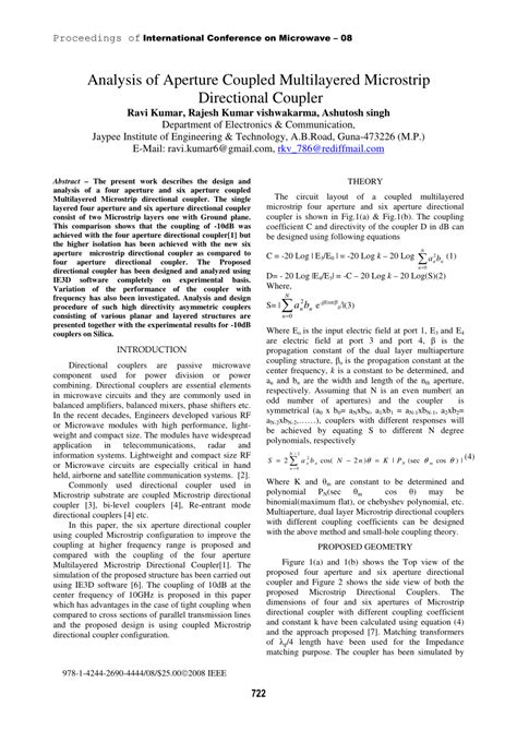 Pdf Analysis Of Aperture Coupled Multilayered Microstrip Directional