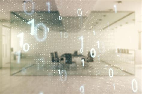Premium Photo Abstract Virtual Binary Code Sketch On A Modern Furnished Office Interior