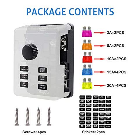 WUPP 12 Volt Fuse Block Waterproof 6 Way Fuse Box With 6 Ground Negative Busbar For Automotive