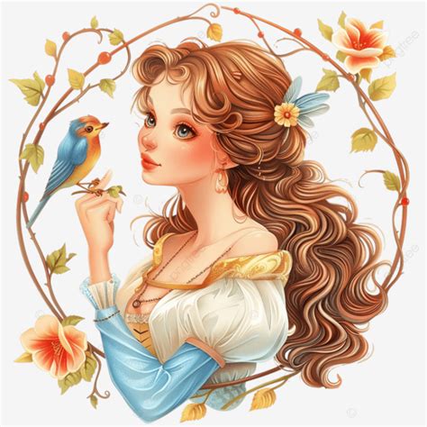 أميرة جميلة مع الطيور أميرة ملكة قلعة Png صورة للتحميل مجانا