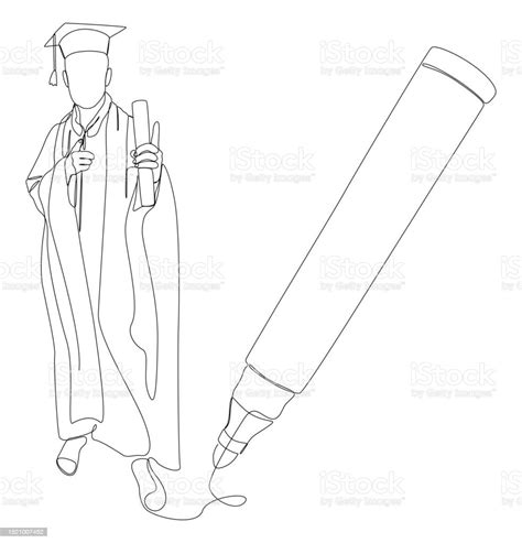펠트 펜으로 그려진 대학생 졸업 이벤트의 연속 라인 가는 선 교육 일러스트레이션 벡터 개념입니다 등고선 그리기 창의적인 아이디어